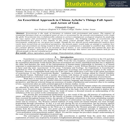 An Ecocritical Approach To Chinua Achebe S Things Fall Apart And Arrow ...