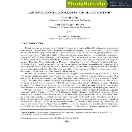 An Economic Analysis Of Hate Crime | PDF