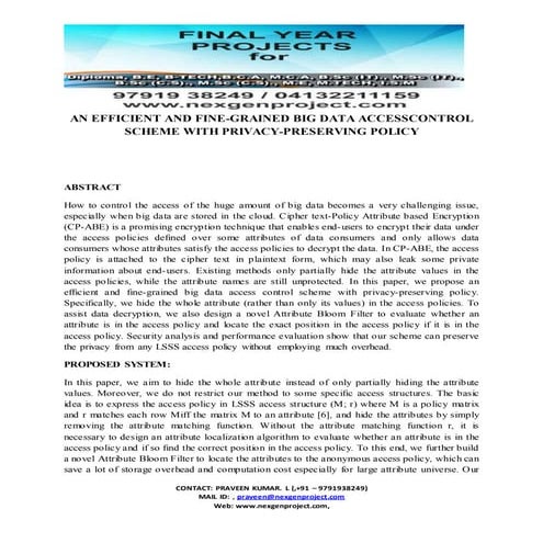 An Efficient And Fine Grained Big Data Accesscontrol Scheme With Privacy Preserving Policy Pdf 1960