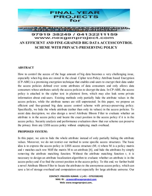 An Efficient And Fine Grained Big Data Accesscontrol Scheme With Privacy Preserving Policy Pdf 1960