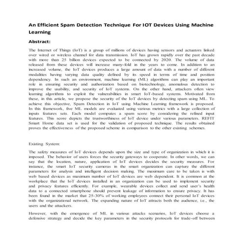 An Effecient Spam Detection Technique For Io T Devices Using Machine Learning Docx
