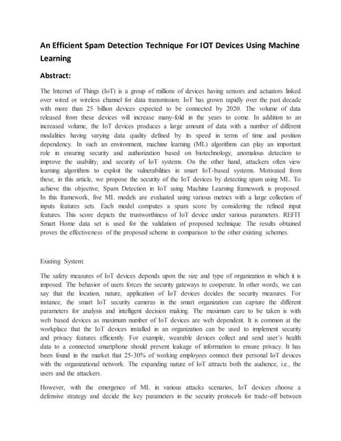 An Effecient Spam Detection Technique For Io T Devices Using Machine Learning Docx