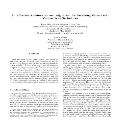 An Effective Architecture And Algorithm For Detecting Worms With