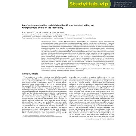 An Effective Method For Maintaining The African Termite-Raiding Ant ...