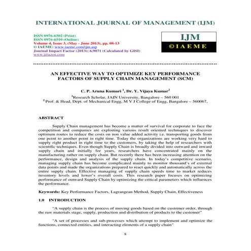 An effective way to optimize key performance factors of supply chain | PDF