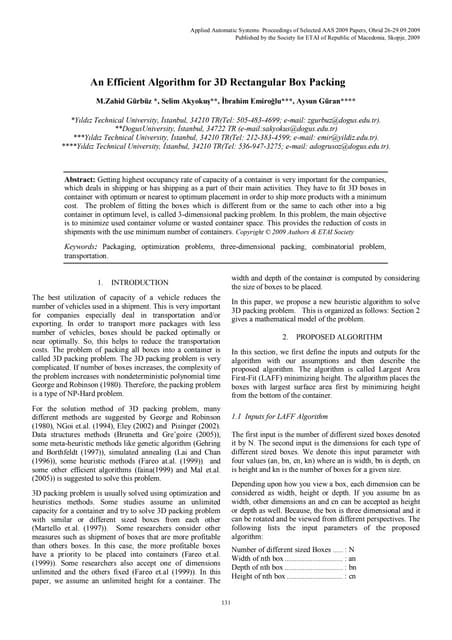 An Efficient Algorithm For 3d Rectangular Box Packing Pdf