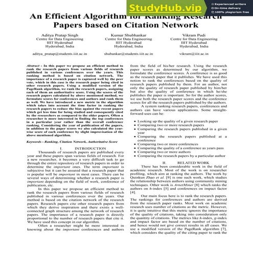 An Efficient Algorithm For Ranking Research Papers Based On Citation Network | PDF