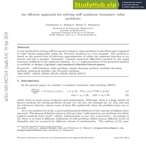 An Efficient Approach For Solving Stiff Nonlinear Boundary Value Problems Pdf