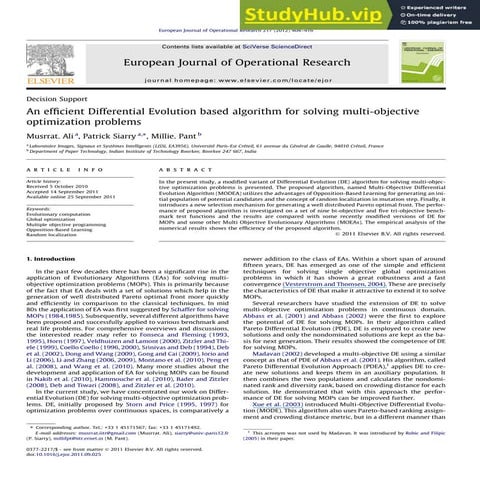 An Efficient Differential Evolution Based Algorithm For Solving Multi Objective Optimization