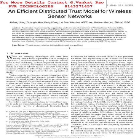 An Efficient Distributed Trust Model For Wireless Sensor Networks Pdf