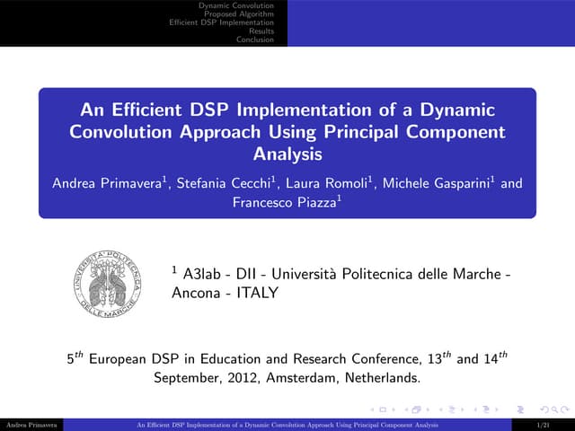 An Efficient Dsp Implementation Of A Dynamic Convolution Using Principal Component Analysis Ppt 7964