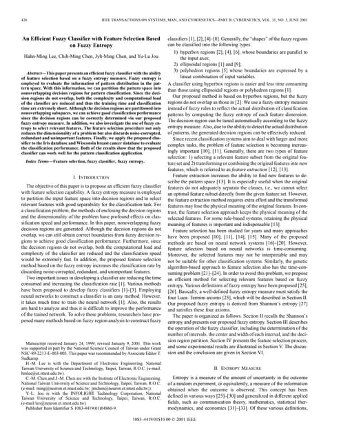 An Efficient Fuzzy Classifier With Feature Selection Based Pdf