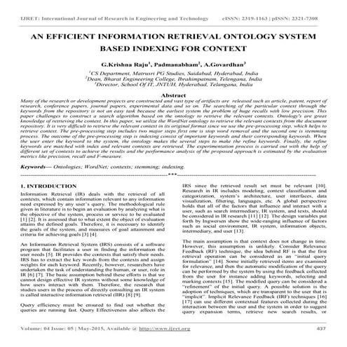 An Efficient Information Retrieval Ontology System Based Indexing For Context Pdf