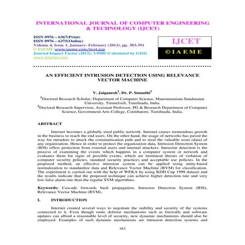An Efficient Intrusion Detection Using Relevance Vector Machine Pdf 1624