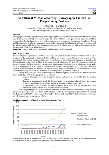 An Efficient Method Of Solving Lexicographic Linear Goal Programming Problem Pdf