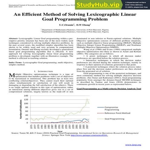 An Efficient Method Of Solving Lexicographic Linear Goal Programming Problem Pdf