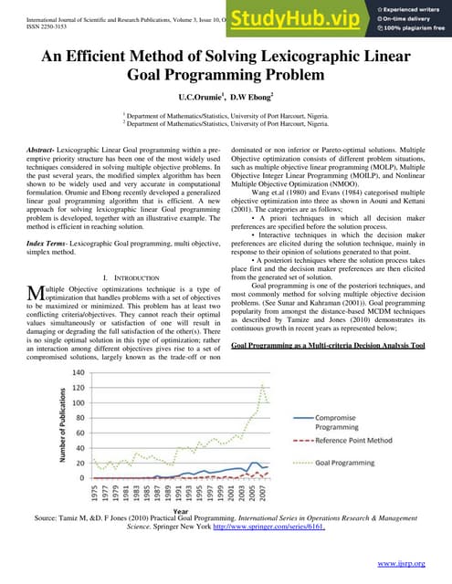 An Efficient Method Of Solving Lexicographic Linear Goal Programming Problem Pdf