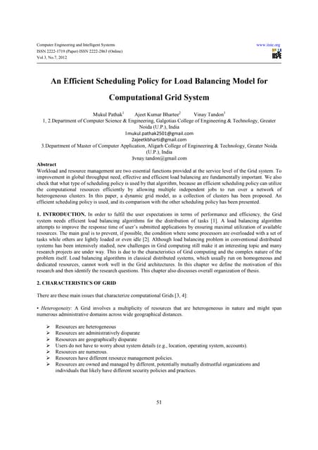 An Efficient Scheduling Policy For Load Balancing Model For Computational Grid System Pdf