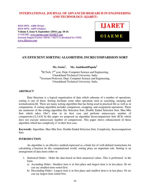 An Efficient Sorting Algorithm Increcomparision Sort Pdf 9288