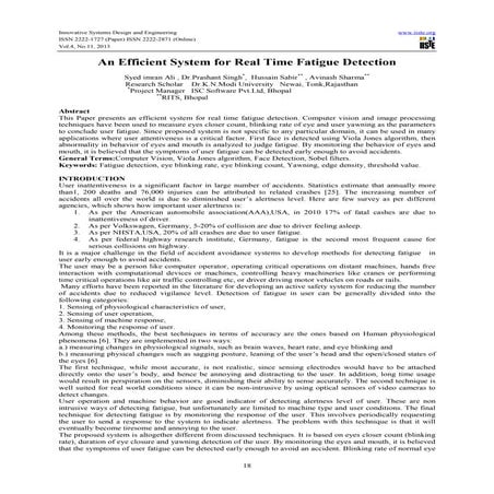 An efficient system for real time fatigue detection | PDF