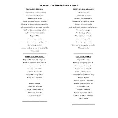 Aneka tepuk sesuai tema | DOCX