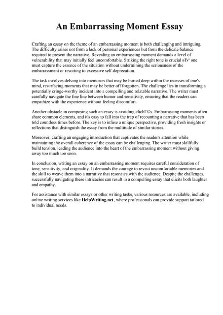 My Most Embarrassing Moment Essay. Jones College | PDF