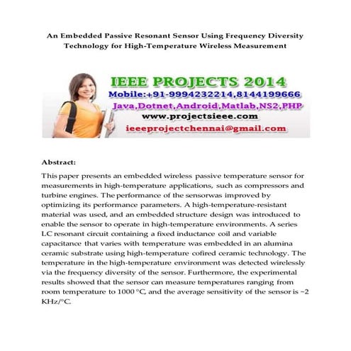 An Embedded Passive Resonant Sensor Using Frequency Diversity Technology For High Temperature