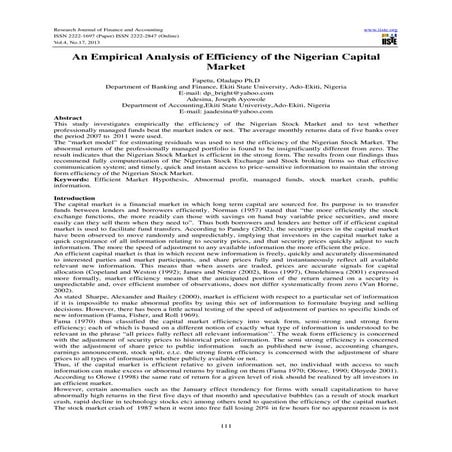 An empirical analysis of efficiency of the nigerian capital market | PDF