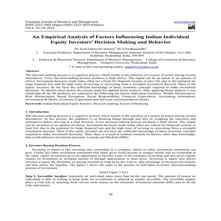 An empirical analysis of factors influencing indian individual equity investors’ decision making ...