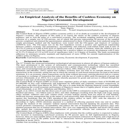 An empirical analysis of the benefits of cashless economy on nigeria’s economic development ...