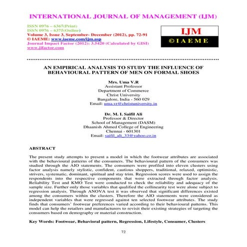 An empirical analysis to study the influence of behavioural pattern of ...