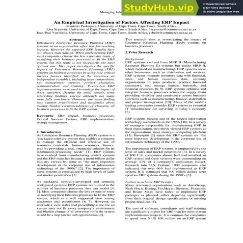 An Empirical Investigation Of Factors Affecting ERP Impact | PDF