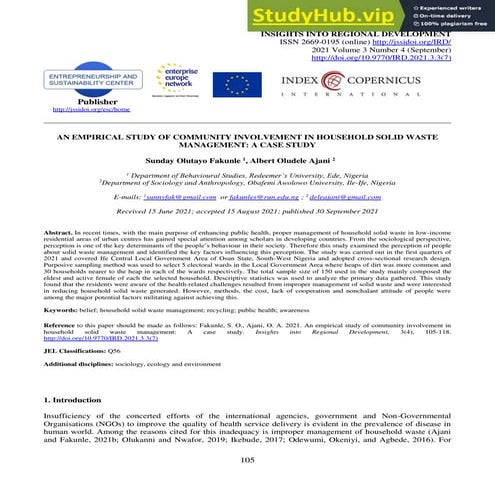 AN EMPIRICAL STUDY OF COMMUNITY INVOLVEMENT IN HOUSEHOLD SOLID WASTE ...