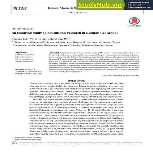 An Empirical Study Of Institutional Research In A Senior High School | PDF