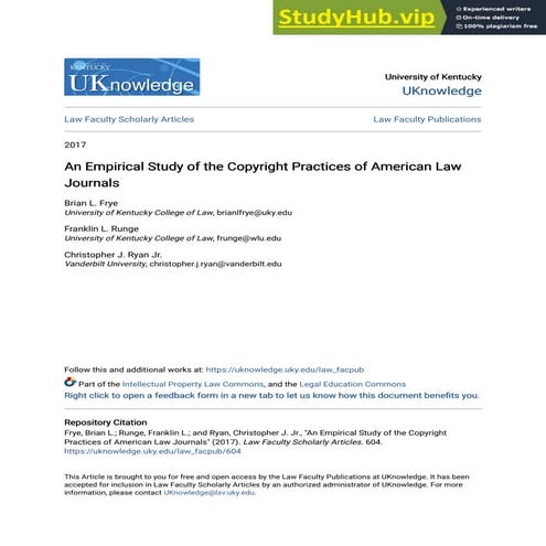 An Empirical Study Of The Copyright Practices Of American Law Journals ...