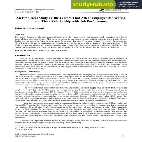 An Empirical Study On The Factors That Affect Employee Motivation And ...