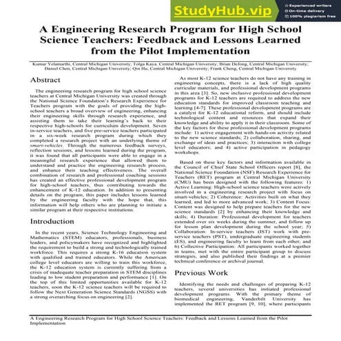 An Engineering Research Program For High School Science Teachers ...