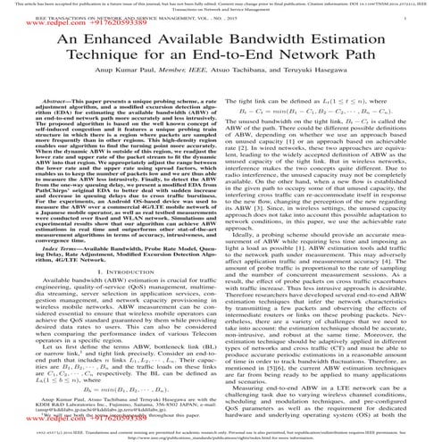 An Enhanced Available Bandwidth Estimation Technique For An End To End Network Path Pdf 