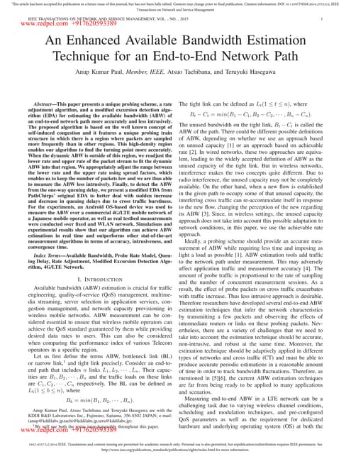 An Enhanced Available Bandwidth Estimation Technique For An End To End Network Path Pdf