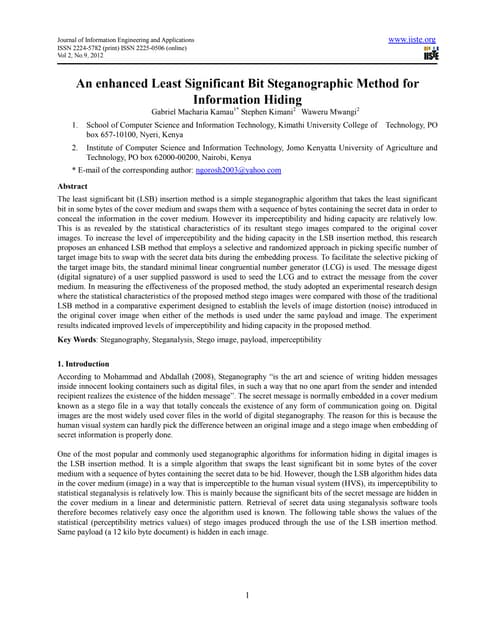 An Enhanced Least Significant Bit Steganographic Method For Information Hiding Pdf 6922