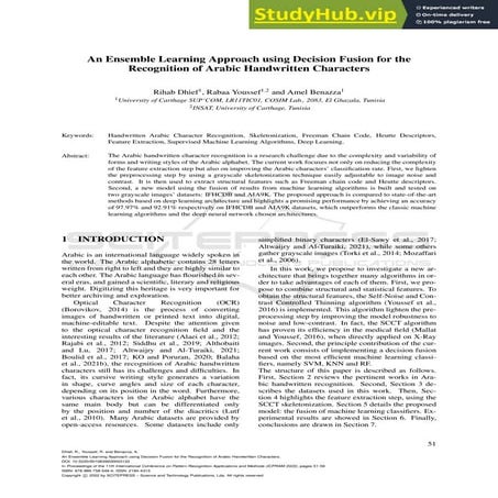 An Ensemble Learning Approach Using Decision Fusion For The Recognition Of Arabic Handwritten