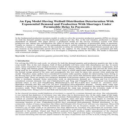 An Epq Model Having Weibull Distribution Deterioration With Pdf