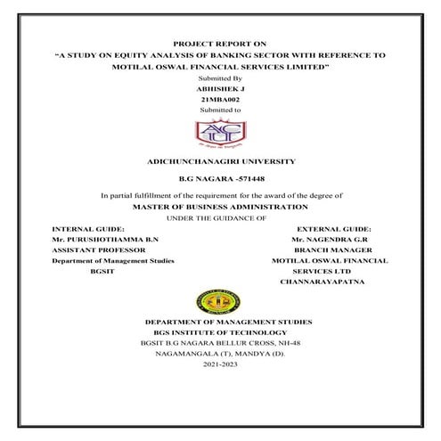 An equity analysis of Banking Sector Project with reference to Motilal ...