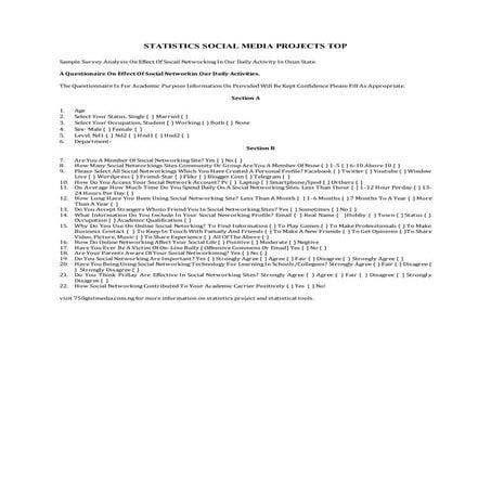 Statistics project Topic and Questionaire | PDF