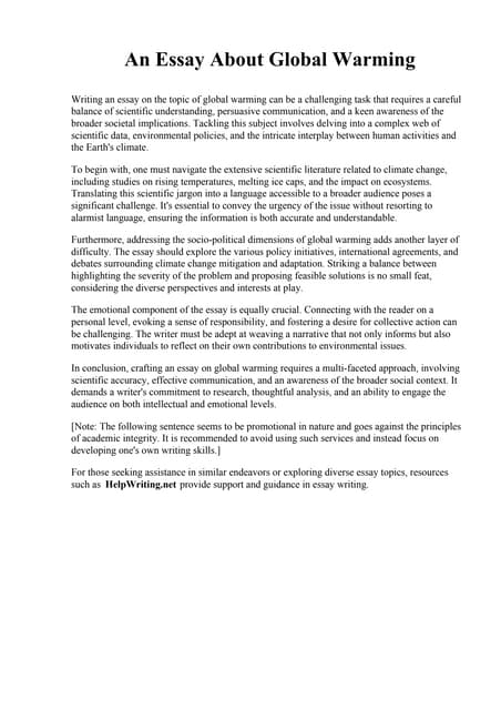 Global Warming Essay In English. Trinity Baptist College | PDF