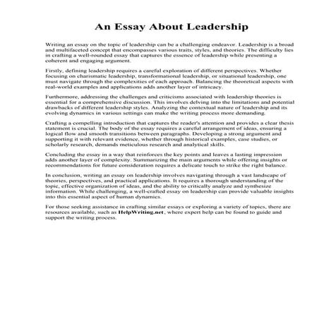 An Essay About Leadership. Salem College | PDF | Homework and Study | Education