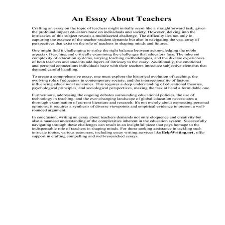 An Essay About Teachers. Essay About Teacher - My Favorite Teacher | PDF