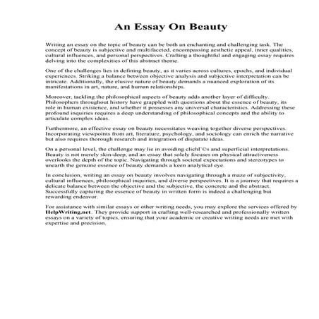An Essay On Beauty. Binghamton University | PDF