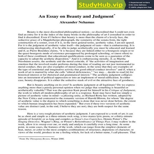 An Essay On Beauty And Judgment | PDF