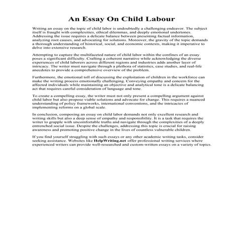An Essay On Child Labour | PDF